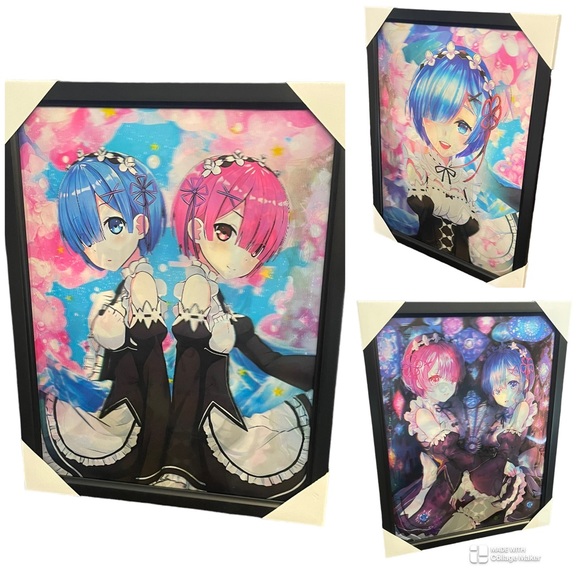 Art | New Rem Ram Rezero Anime Framed 3d Lenticular Poster Picture ...